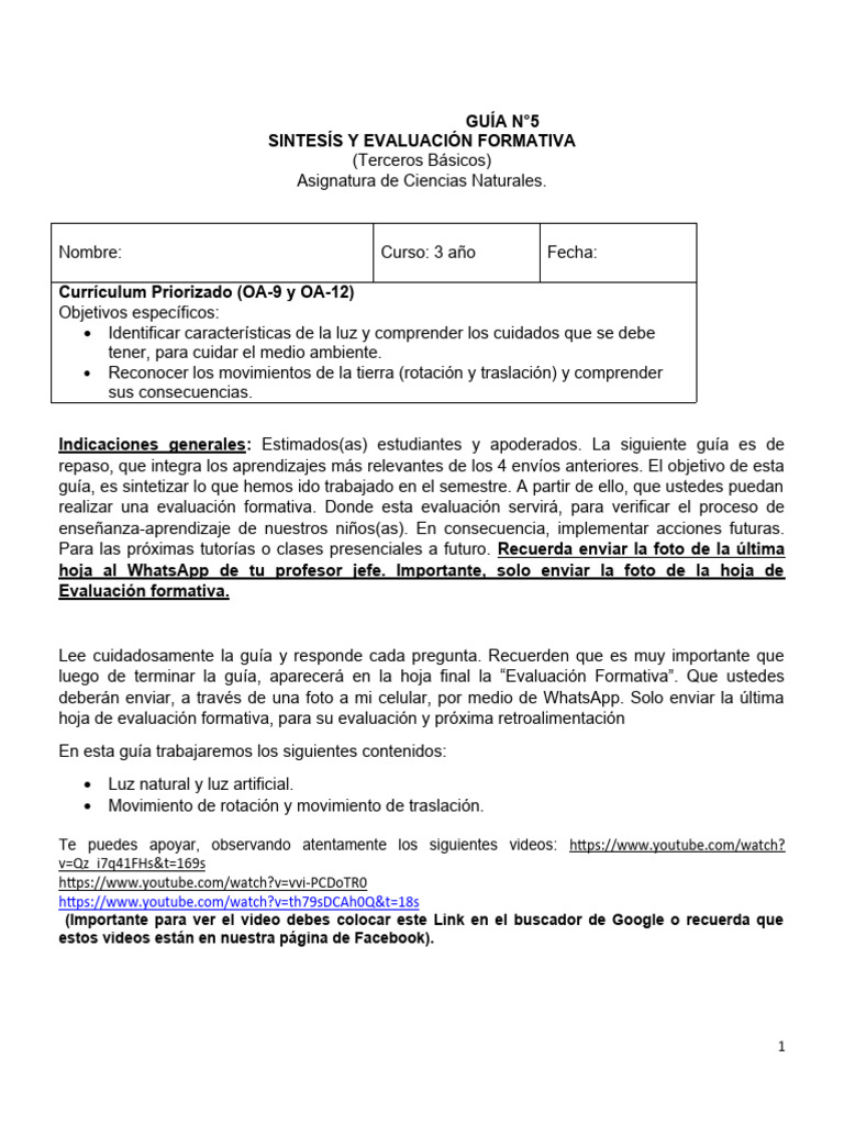3°ciencias Guía 5 Ev. Formativa | PDF