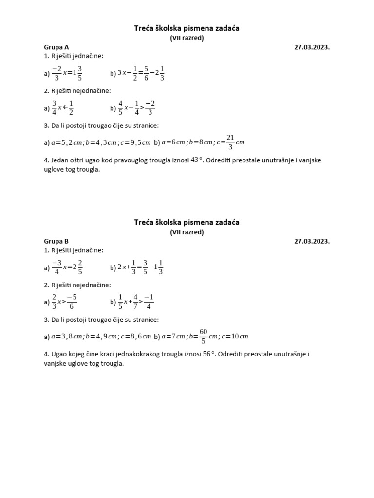 Treca Skolska Pismena Zadaca VII | PDF