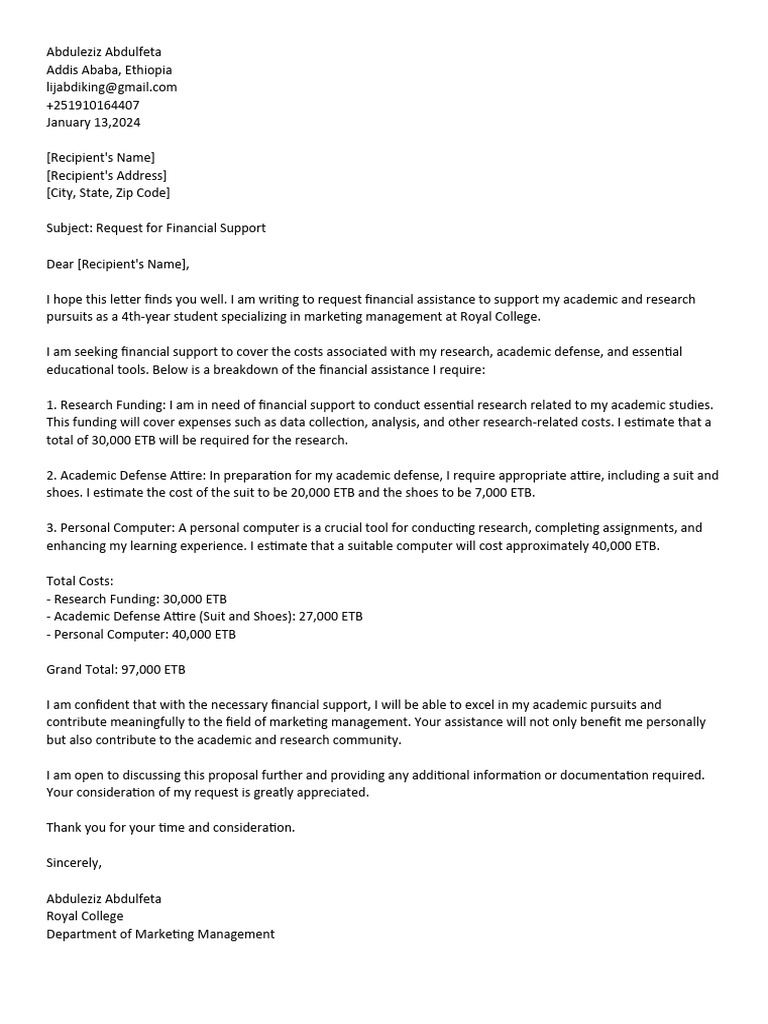 Proposal Request For Financial Support | PDF