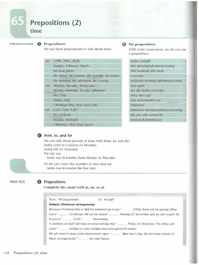 Prepositions of Time | PDF | Observances