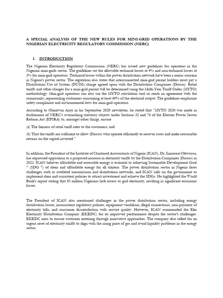 Special Analysis of The New Rules For Mini-Grid Operations by Nerc ...