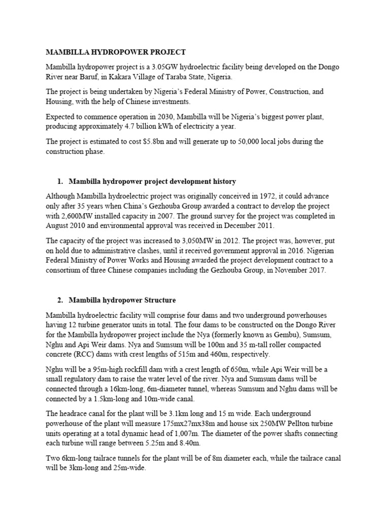 Mambilla Hydropower Project | Download Free PDF | Hydroelectricity ...