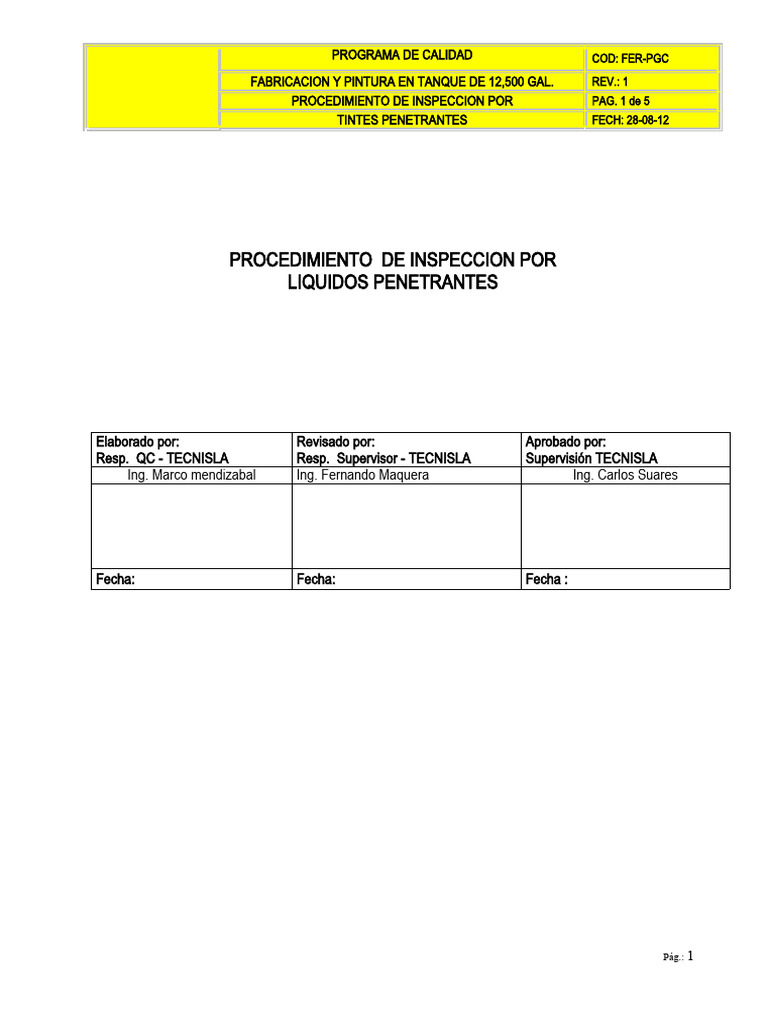 Procedimiento de Inspeccion Por | PDF | Materiales