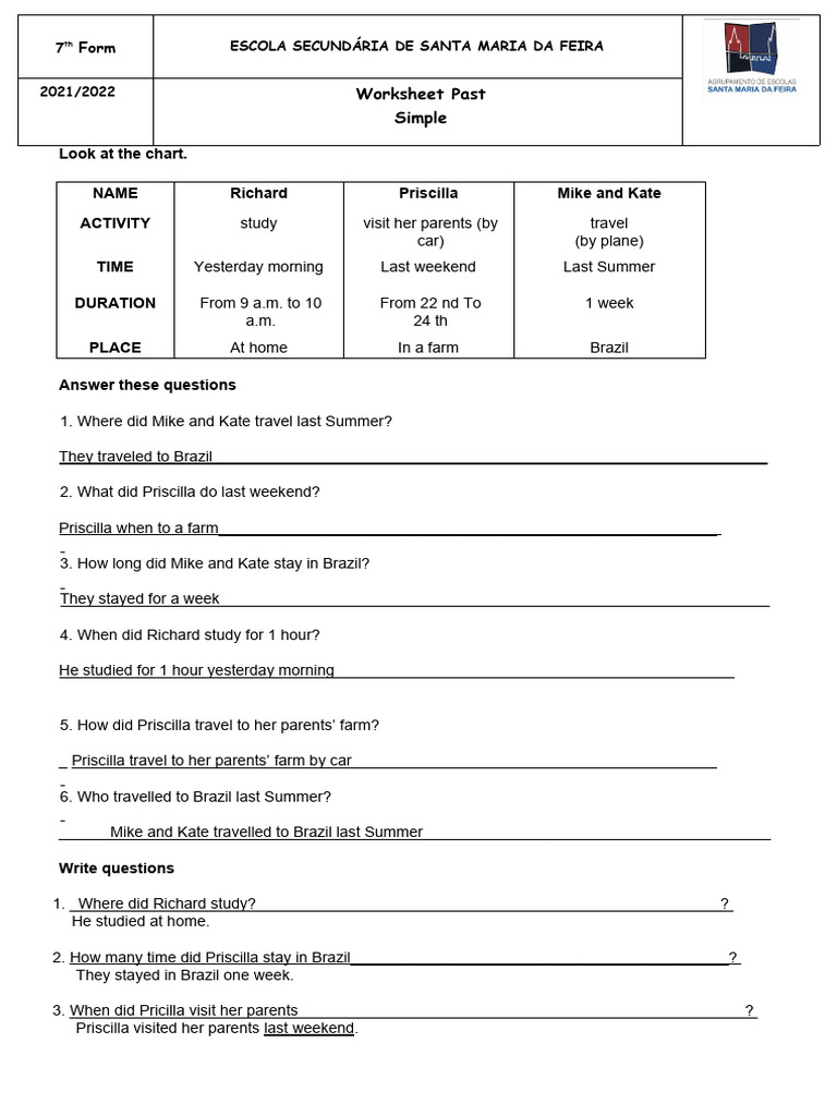 Past Simple Regular Verbs Pdf