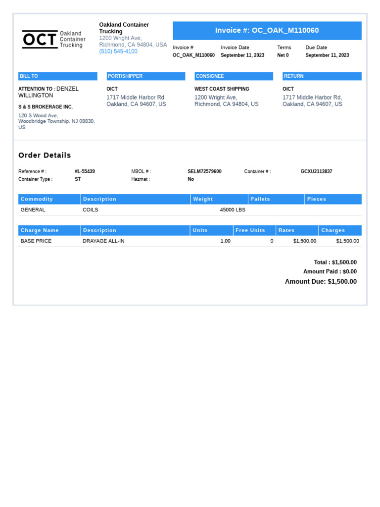 Load #Oc Oak m110060 - Invoice | PDF | Supply Chain Management