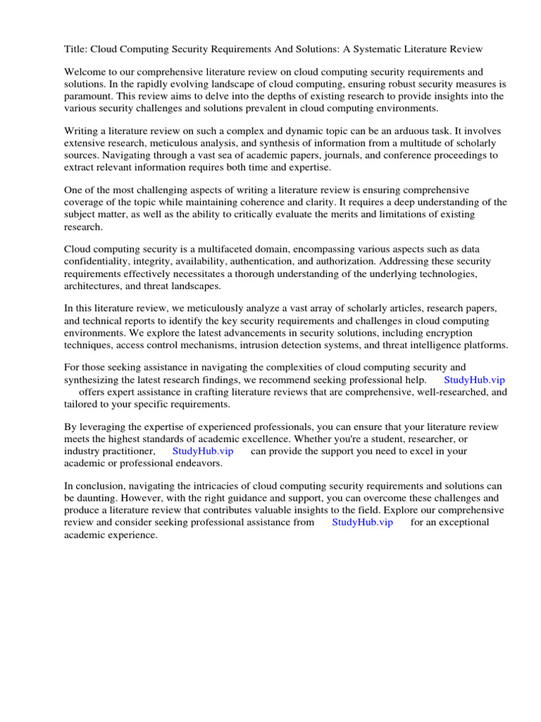 Cloud Computing Security Requirements And Solutions A Systematic Literature Review Pdf Cloud