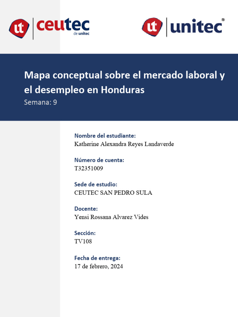 S9-Tarea 9.1 - Mapa Conceptual Sobre El Mercado Laboral y El Desempleo en Honduras | PDF