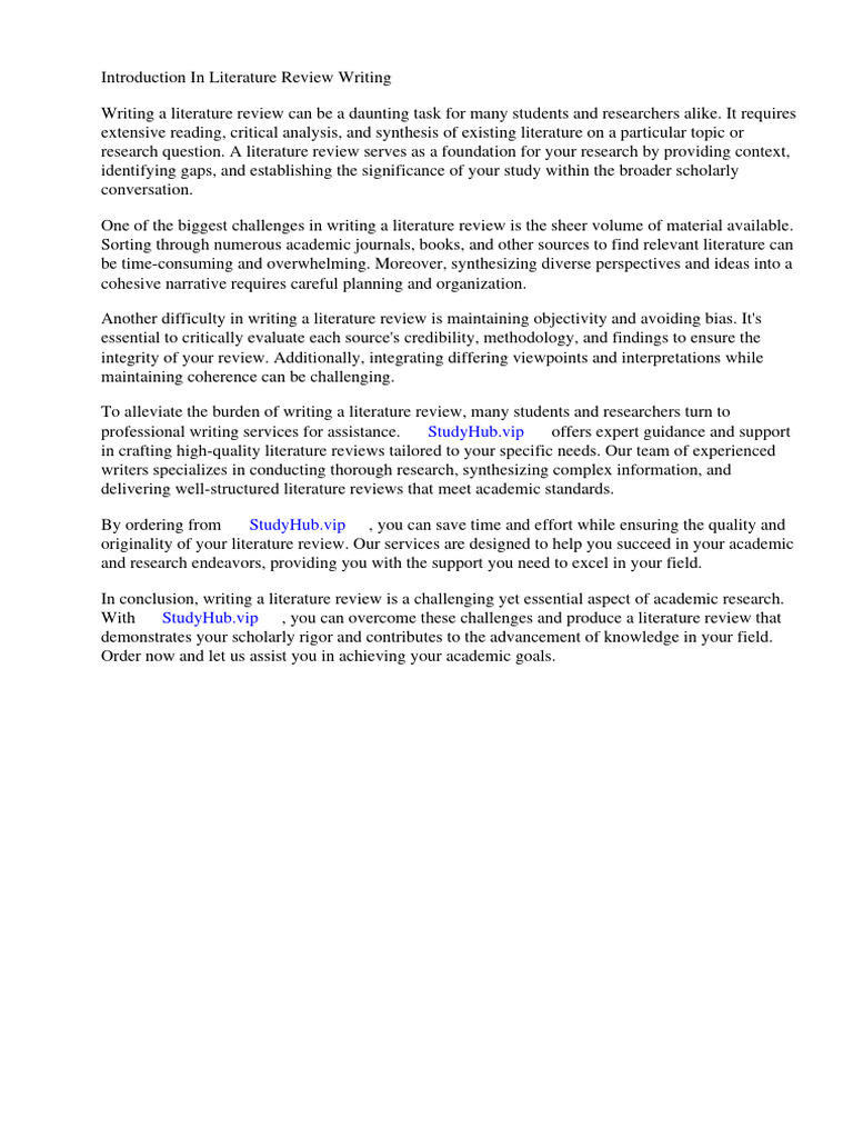 Introduction In Literature Review Writing Pdf Literature Review