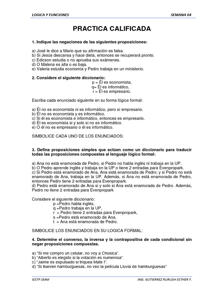 Practica Calificada-Logico | PDF | Proposición | Sintaxis (Lógica)