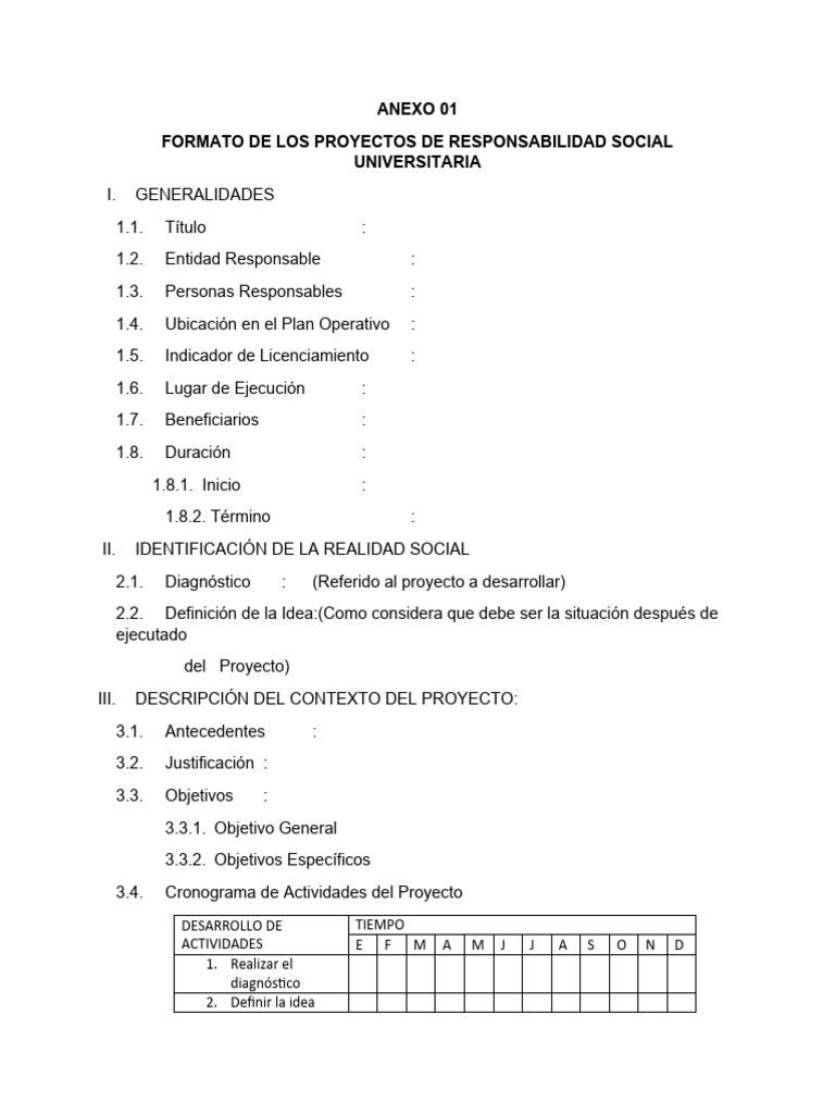 Esquema de Proyectos de La Rsu Anexo 01 | PDF | Economias