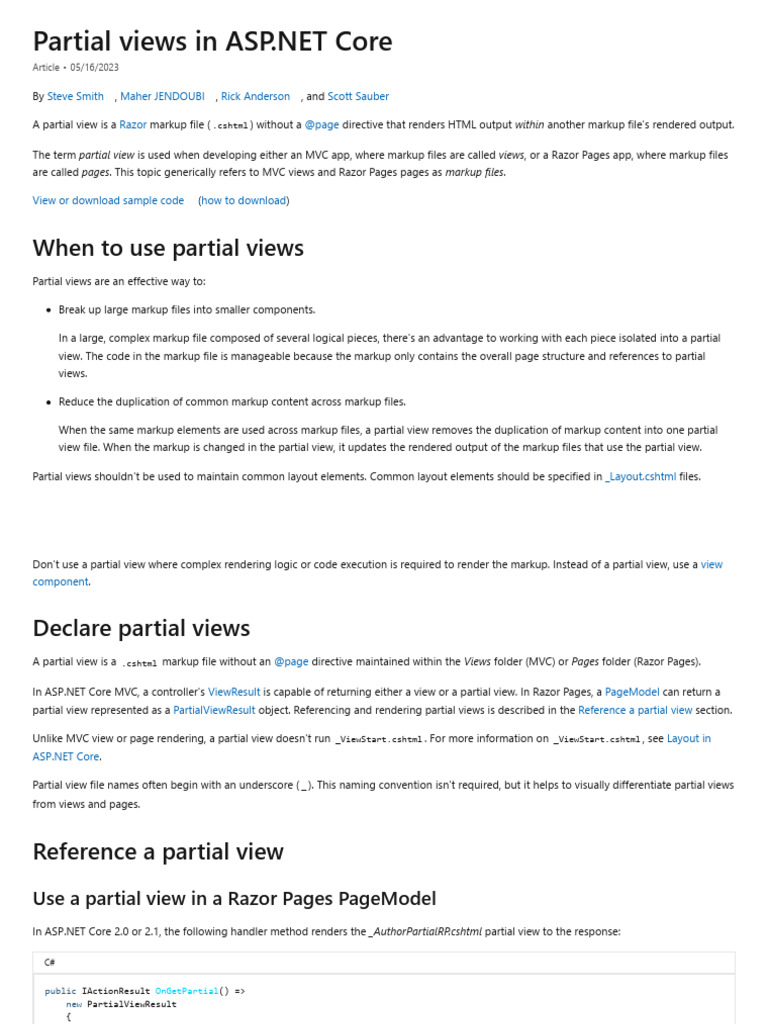 Partial Views in ASP - NET Core | PDF | Html | Markup Language Partial Views in ASP - NET Core | PDF | Html | Markup Language