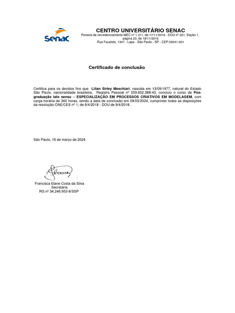 Certificado de Conclusao Pos | PDF
