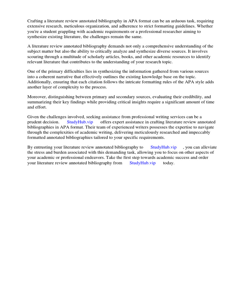 Literature Review Annotated Bibliography Apa | PDF | Citation | Apa Style