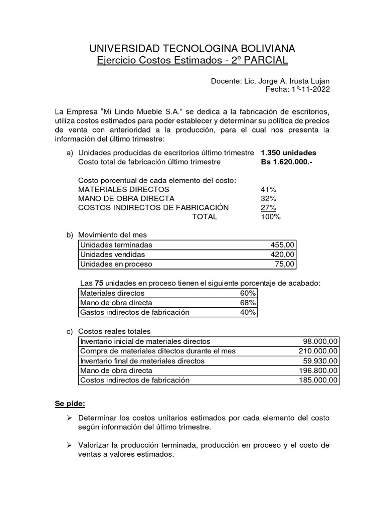 Tarea Costos Estimados | PDF | Economias