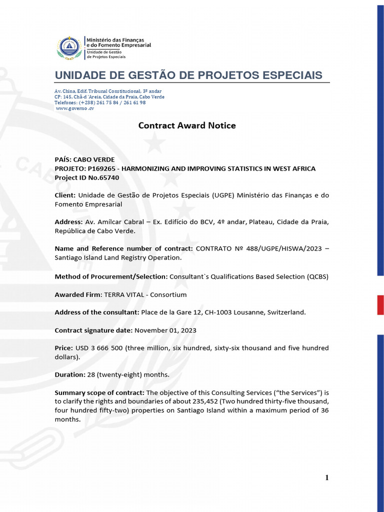 Contract Award Notice Terra Vital Consortium | PDF