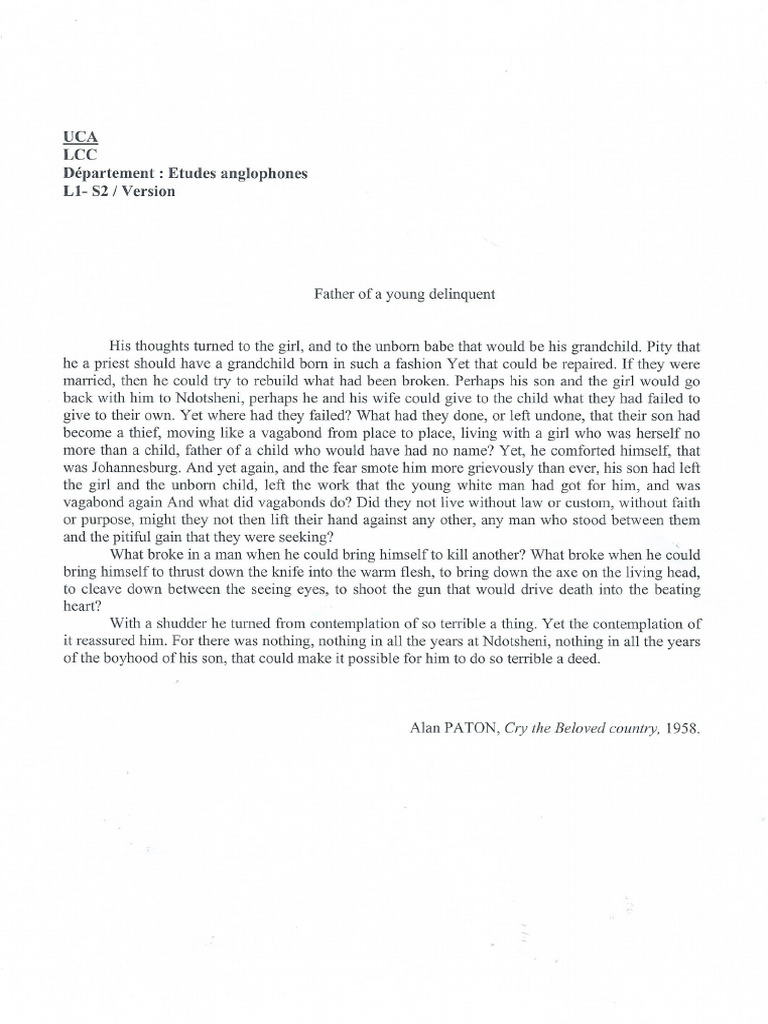 Version 2 Alan Paton. Cry, The Beloved Country | PDF