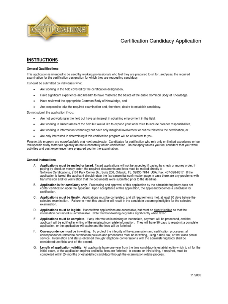 Certification Candidacy Application | PDF