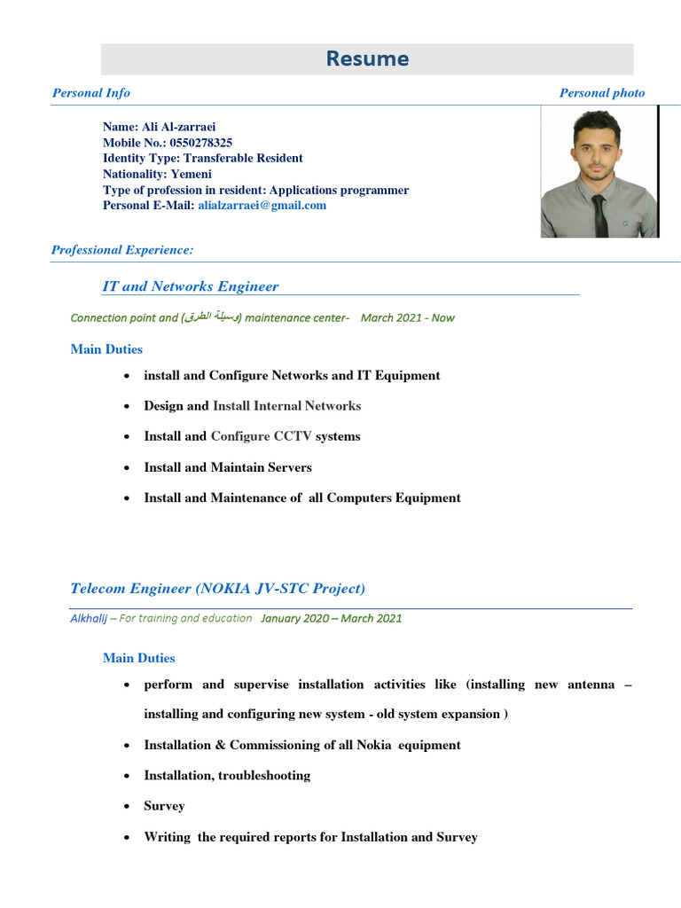 Eng - Ali CV | PDF | Nokia | Computer Science