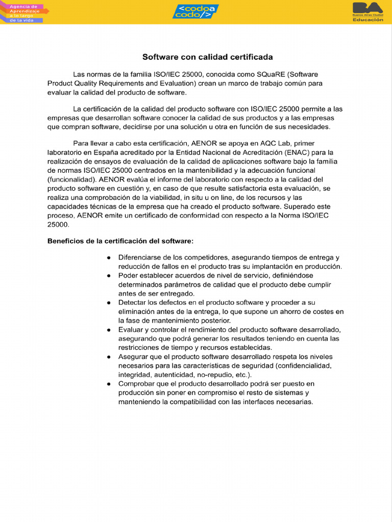 ISO 25000 Certificación de Calidad de Software - AENOR | PDF