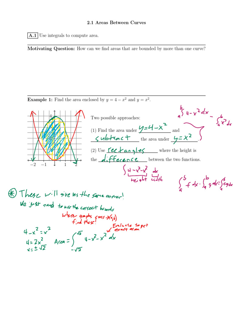 A.1 Area Between Curves Calc 2 | PDF | Area | Function (Mathematics)