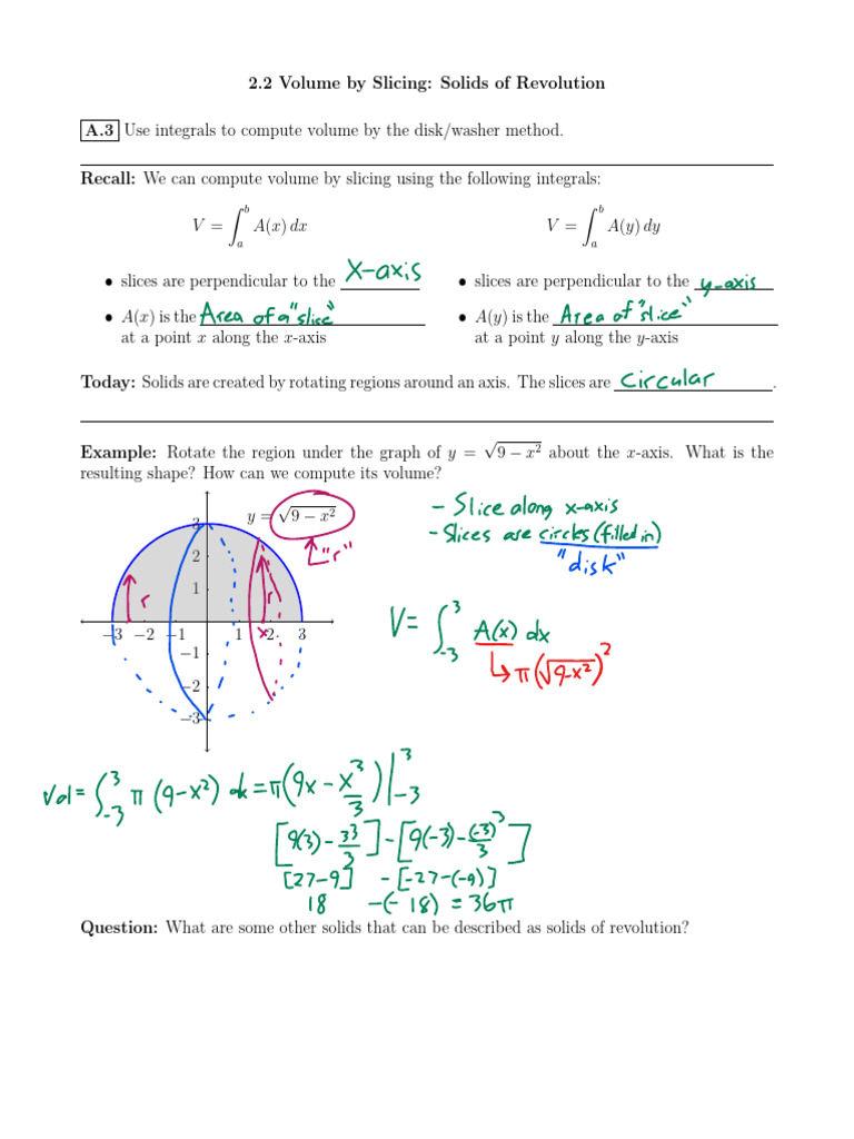 A.3 Volumes of Revolution Calc 2 | PDF | Cartesian Coordinate System ...