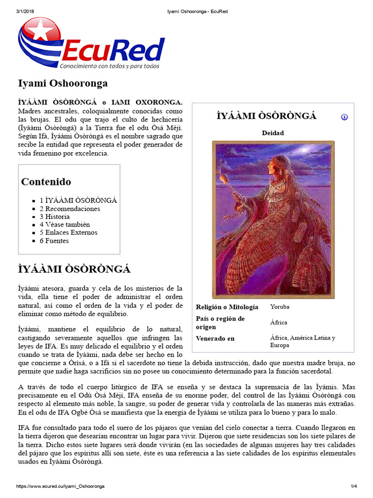 Iyami Oshooronga - EcuRed | PDF | Brujería