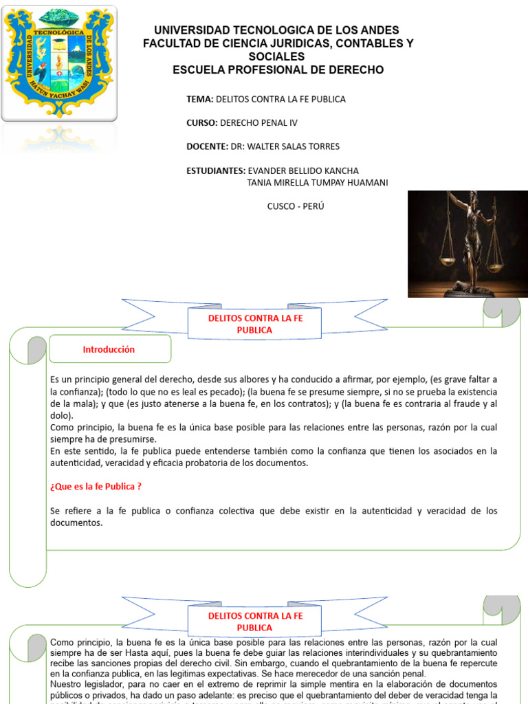 Delitos Contra La Fe Publica | PDF | Intención (Derecho Penal) | Derecho penal