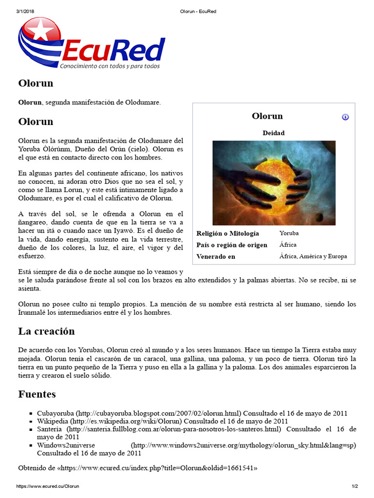 Olorun - EcuRed | PDF | Deidades | Creencia religiosa y doctrina