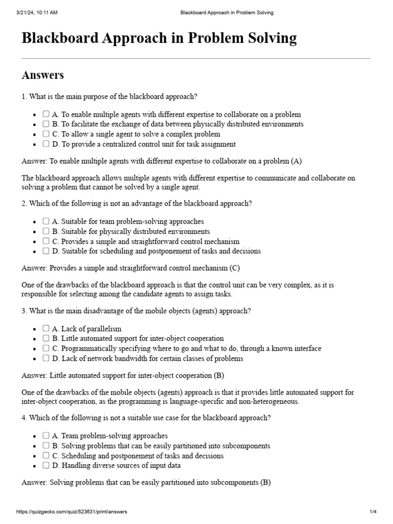 Blackboard Approach in Problem Solving | PDF | Common Object Request Broker Architecture ...