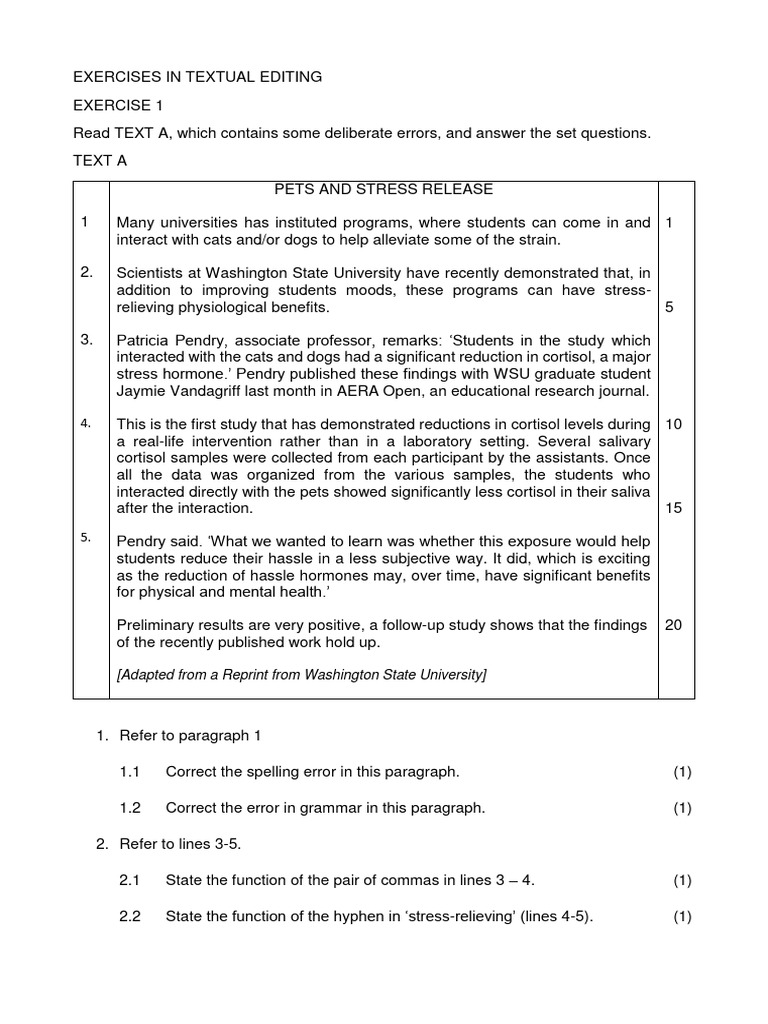 Textual Editing Exercises on Stress Relief | PDF | Stress (Biology ...
