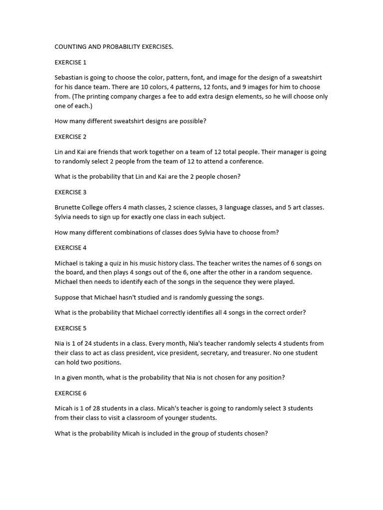 Counting and Probability Exercises | PDF