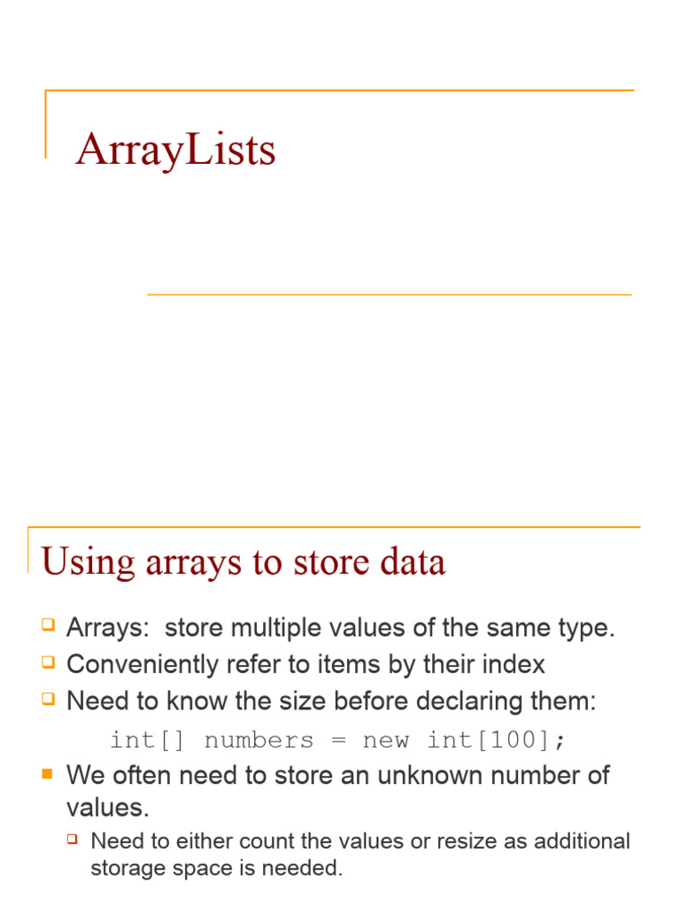 _9_ArrayLists | PDF | Integer (Computer Science) | Software Engineering