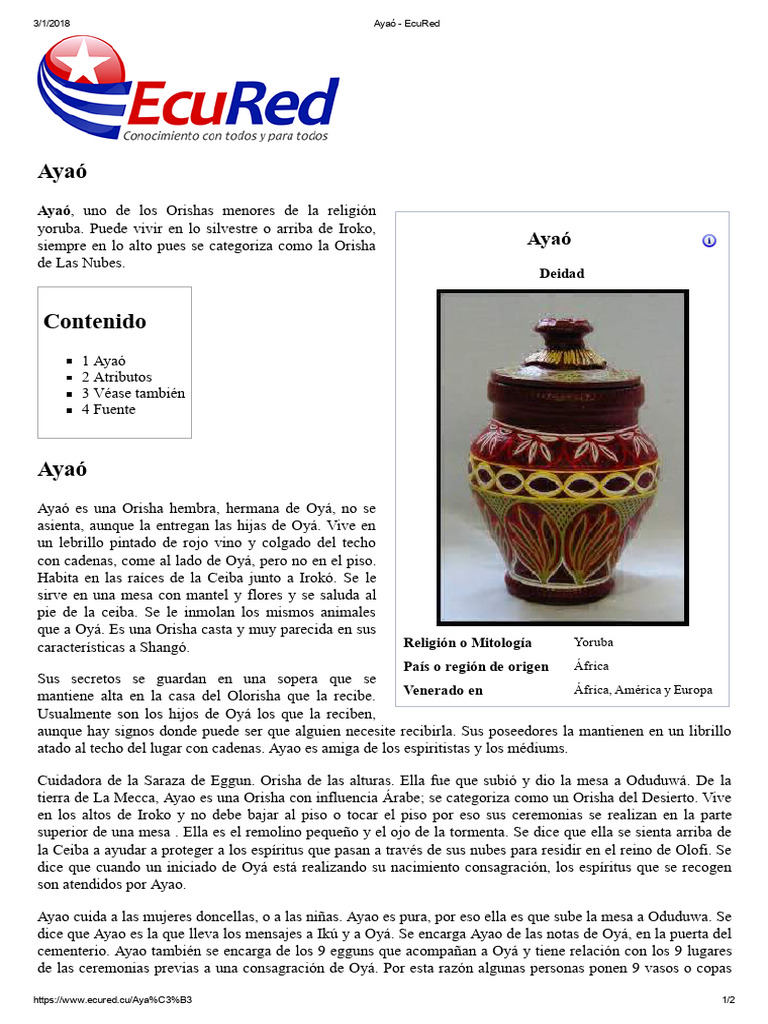Deidad Yoruba Ayaó: Orisha de las Nubes | PDF | Religión y espiritualidad