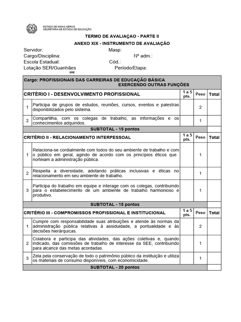 Instrumento de Avaliacao Res 7110 DAFI | PDF | Pedagogia | Aprendizado