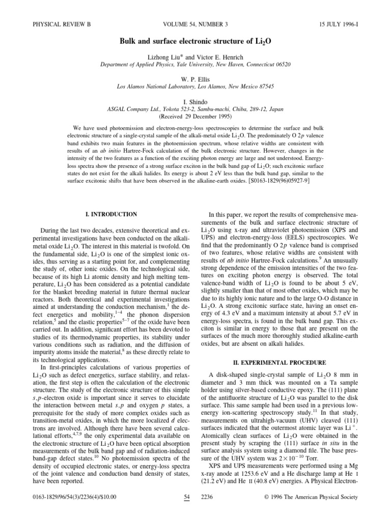 Bulk and Surface Electronic Structure of Li2O | PDF | X Ray ...