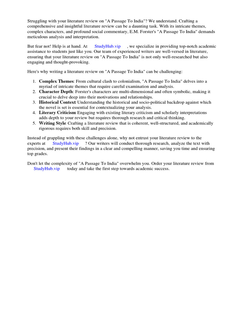 A Passage To India Literature Review | PDF