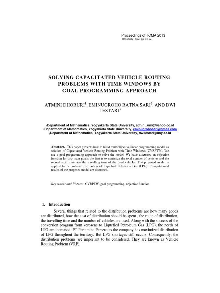 Solving Capacitated VRPTW by Goal Programming Approach | PDF | Algorithms | Computational ...