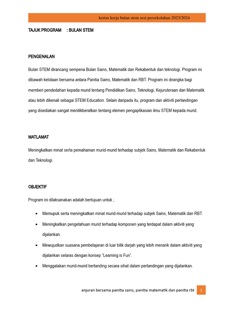 Kertas Kerja Bulan Stem 20232024 | PDF