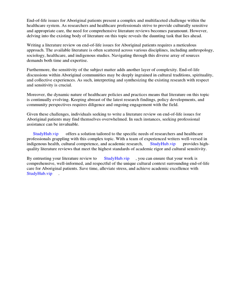 End-Of-life Issues For Aboriginal Patients A Literature Review ...