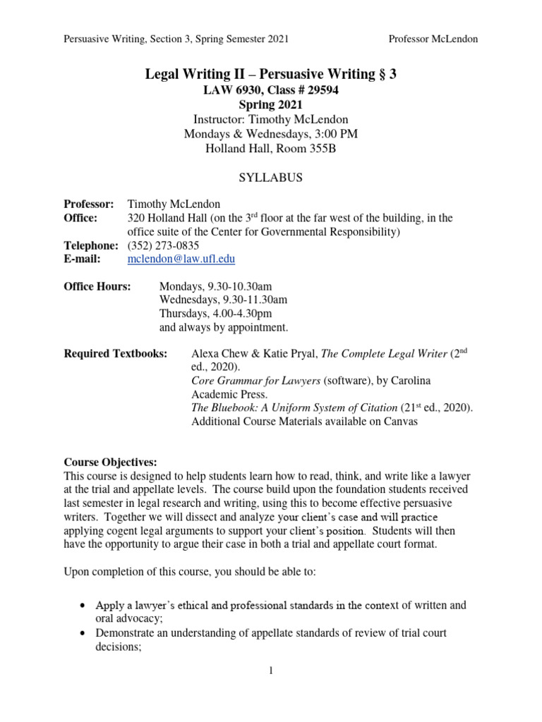 Persuasive Writing - Syllabus McLendon Spring2021 Final | PDF | Brief ...