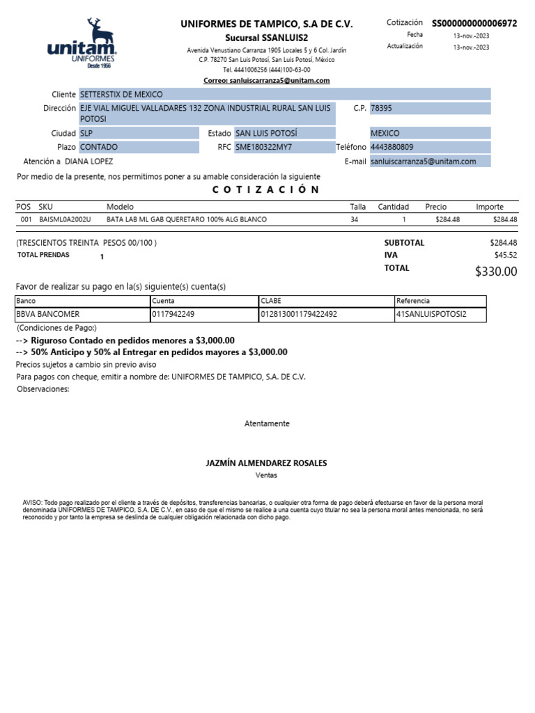 Cotizacion SS6972 - Setterstix | PDF | Economias | Bancario