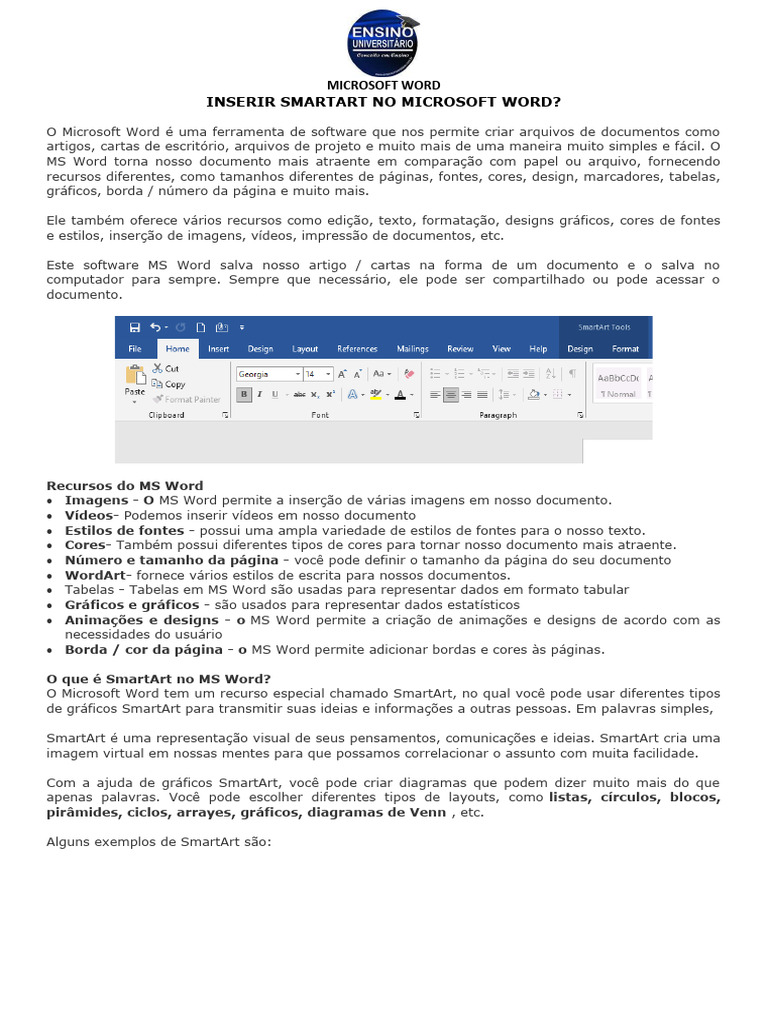 Inserir Smartart No Microsoft Word | PDF | Vídeo | Microsoft