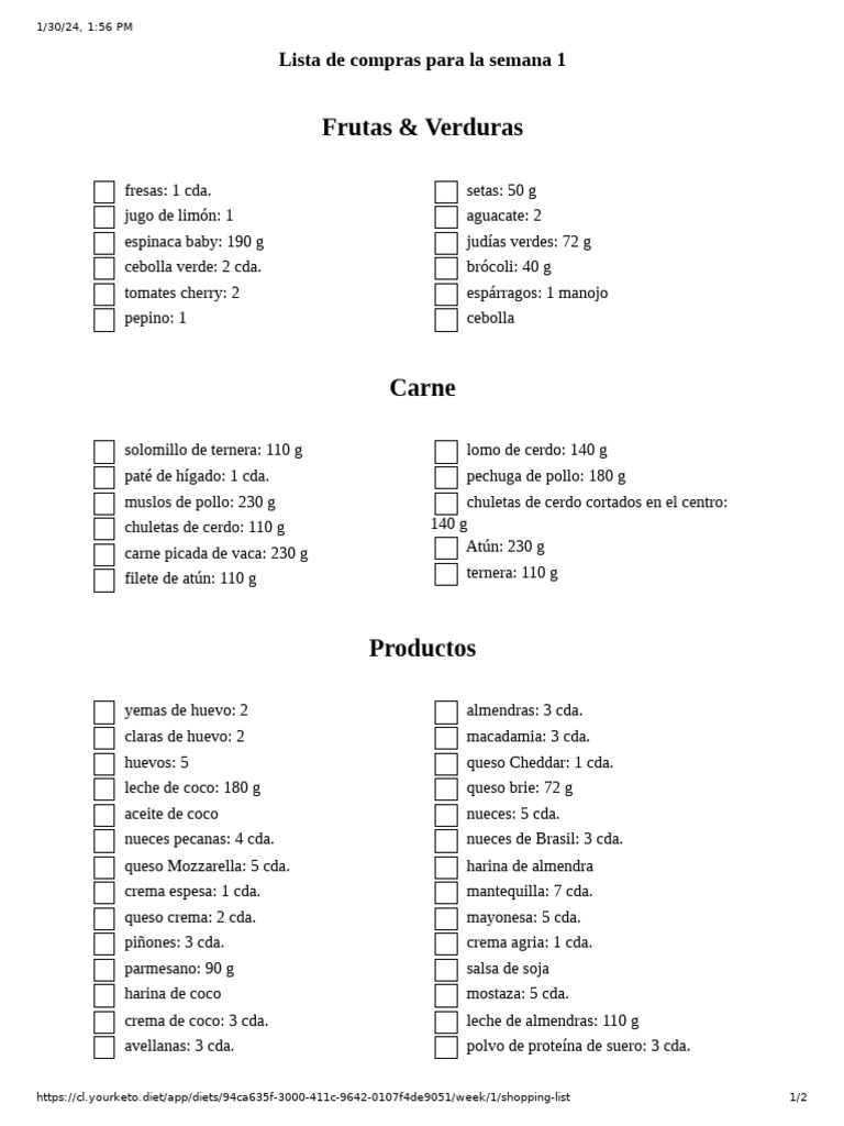 Grocery List For Week 1 | PDF | Cocina | Alimentos