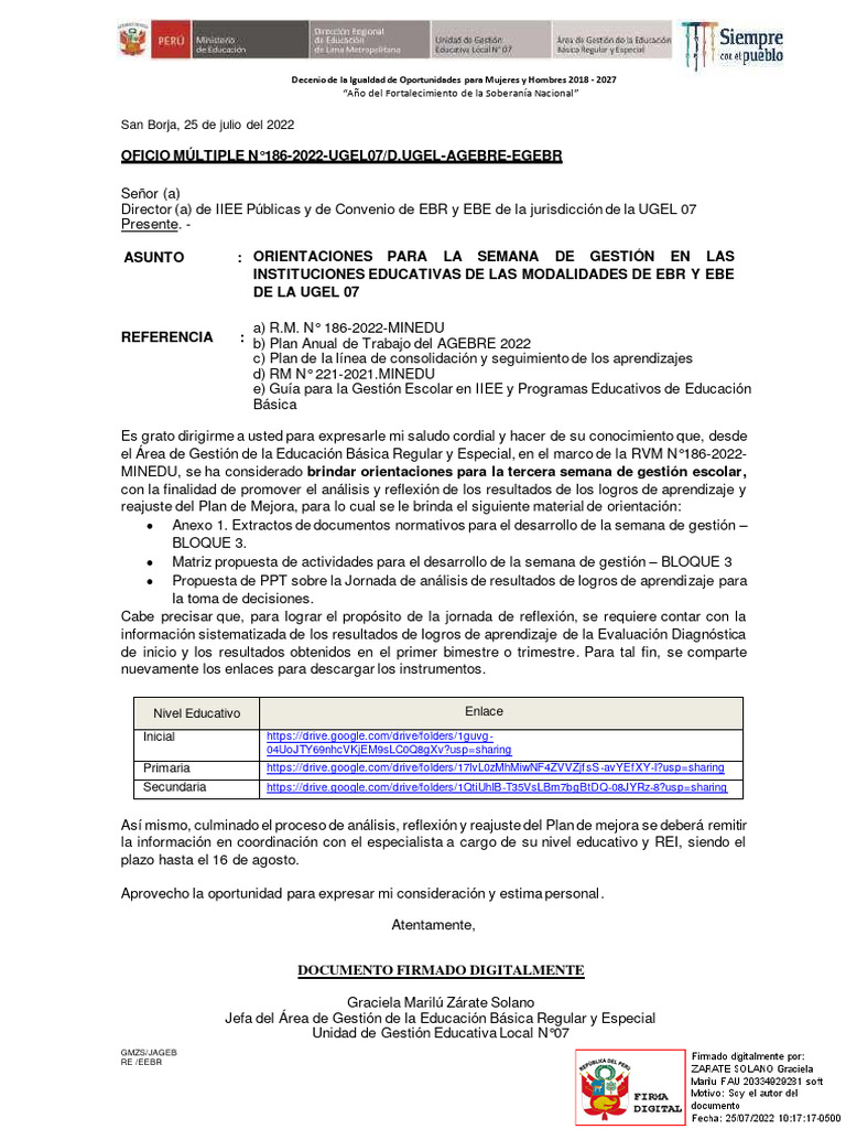 183 Oficio Semana De Gestion Revisado Inicial Y Primaria Pdf