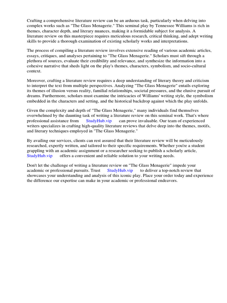 Literature Review of The Glass Menagerie | PDF