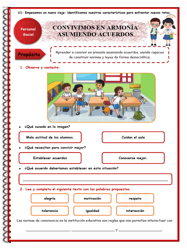 U1-FICHA-D2-PS-CONVIVIMOS EN ARMONÍA ASUMIENDO ACUERDOS | PDF | Salón ...