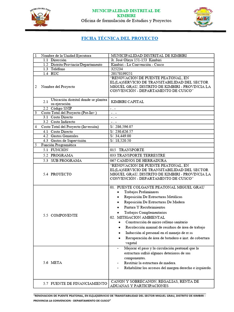 FICHA TECNICA | PDF | Edificios y estructuras de transporte | Ingeniero civil