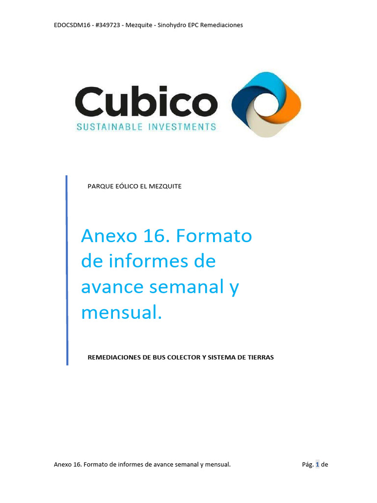 Anexo 16 Formato de Informes de Avance Semanal y Mensual - v2 | PDF | Seguridad y salud ...