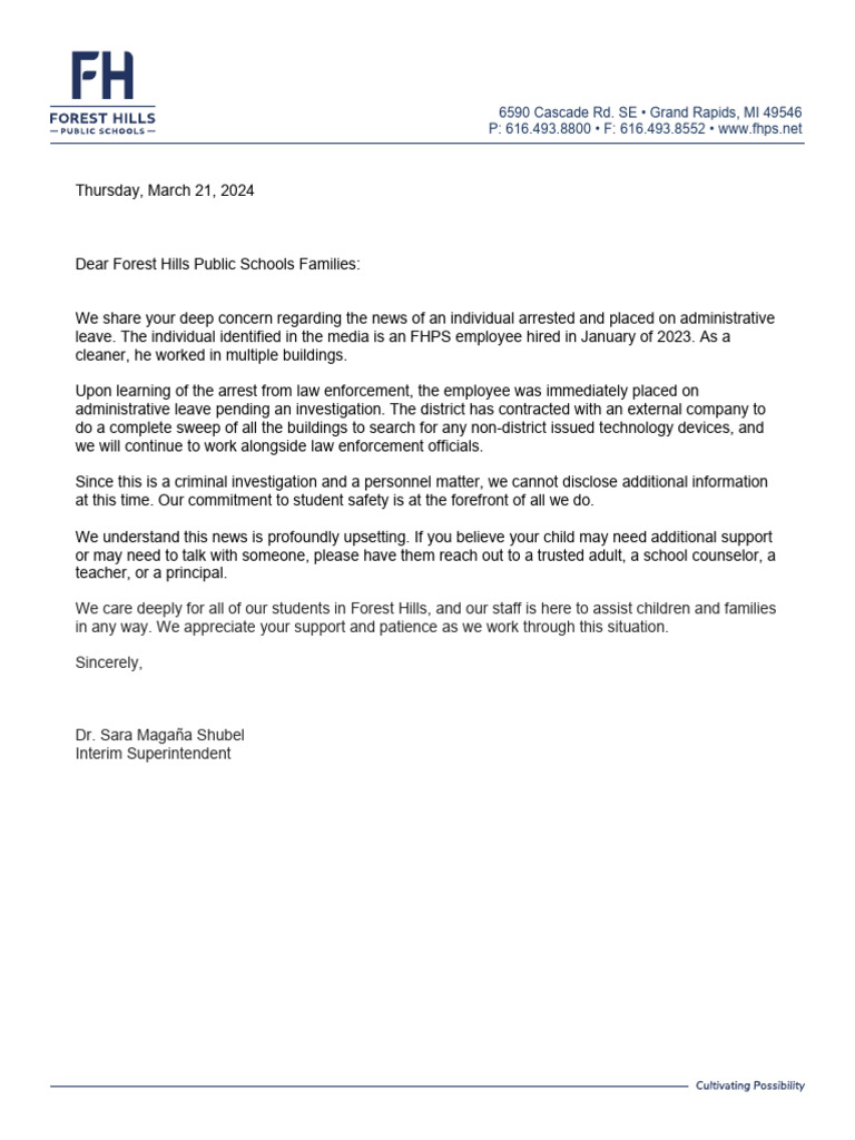 FHPS Letter To Families 3.21.24 | PDF