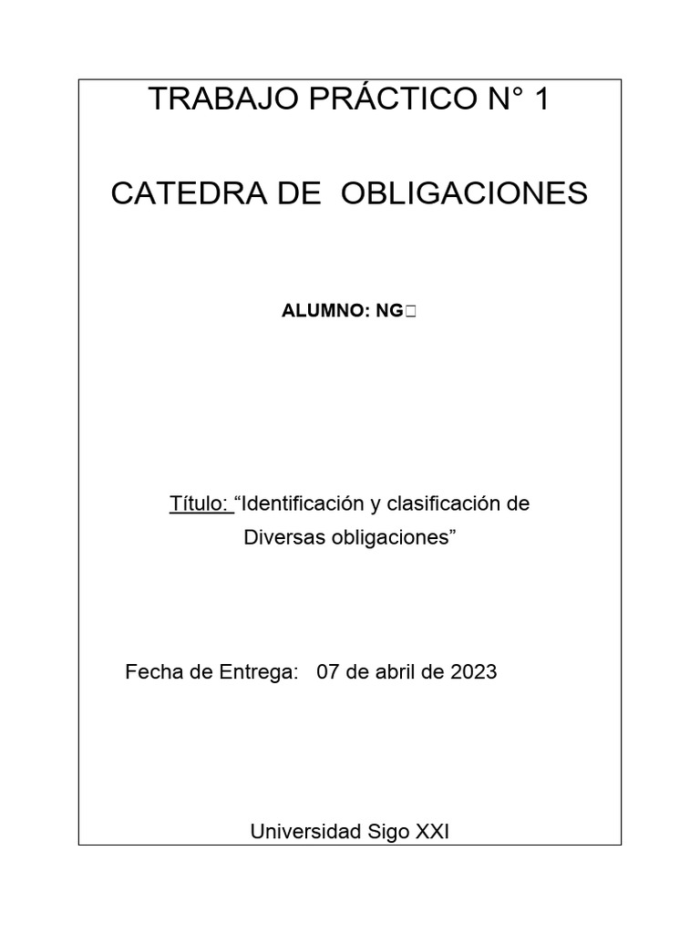 NG? - T.P. #1. Obligaciones | PDF | Pagos | Derecho contractual